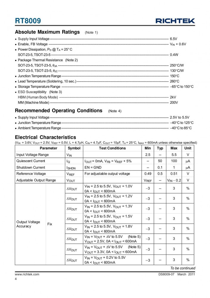 RT8009 datasheet page 4