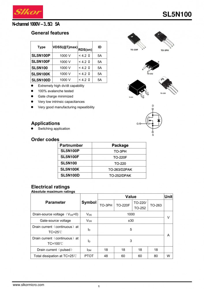 SL5N100F datasheet page 1