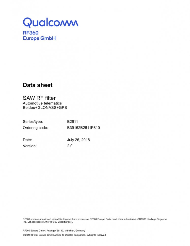 B39162B2611P810 datasheet page 1