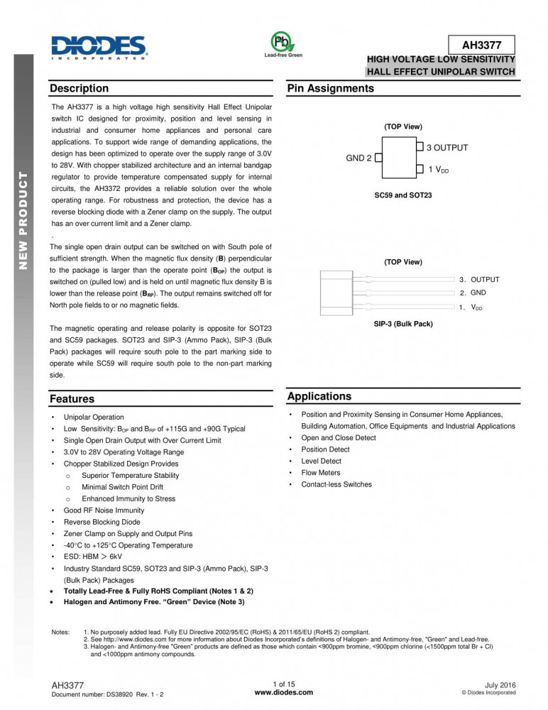 AH3377 datasheet page 1
