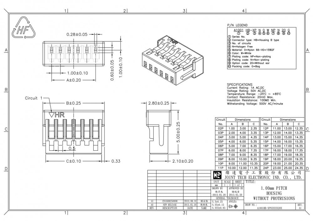 A1001HB-03PN0WNPN20G technical drawing