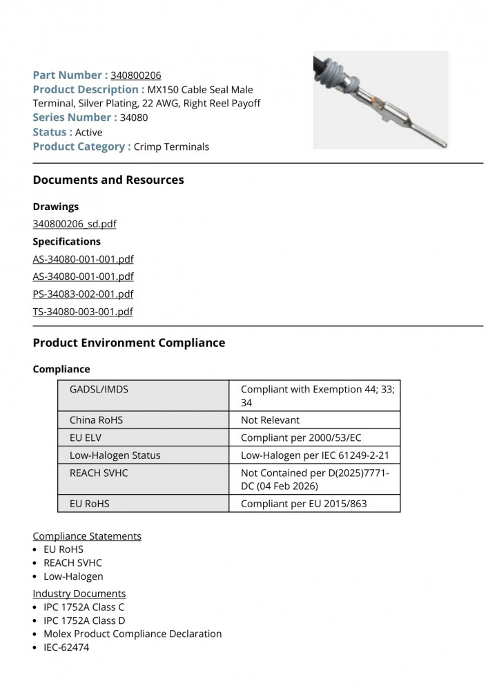 MOLEX 340800206 technical document image 1