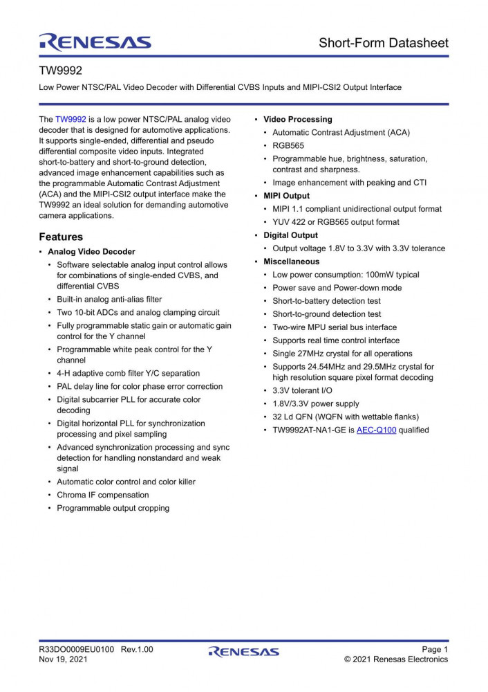 TW9992 technical document page 1