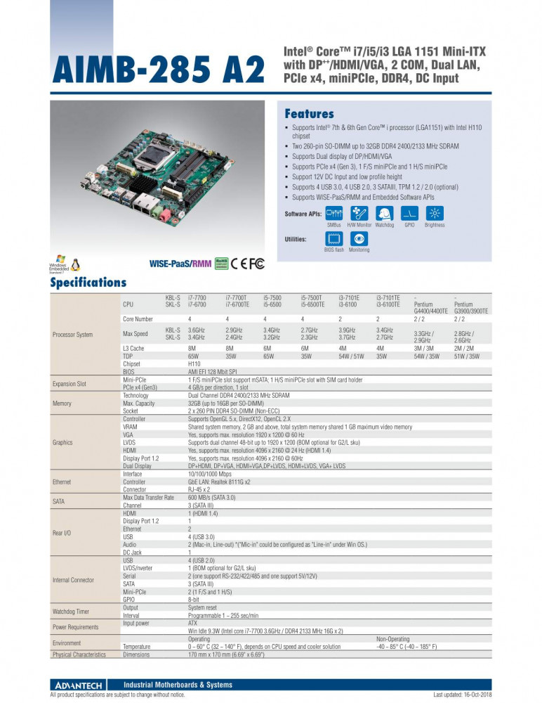 AIMB-285L-00A1E technical document page 1
