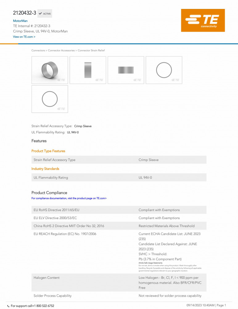 TE Connectivity 2120432-3 document page 1