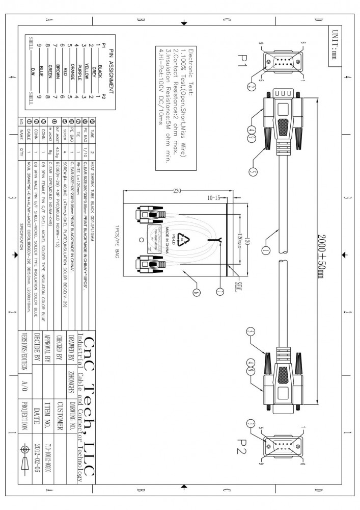 LEA NETWORKS 710-10012-00200 cable assembly drawing