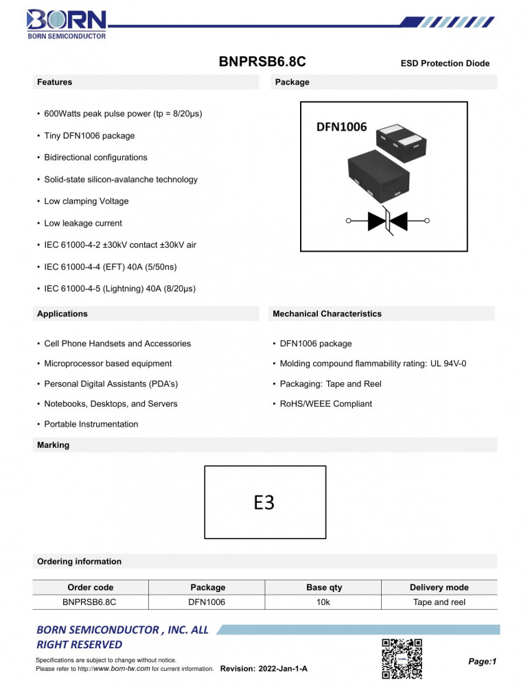 BNPRSB6.8C datasheet page 1