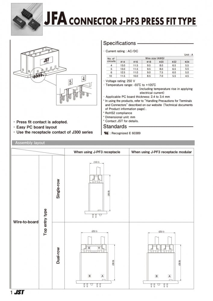 JST BF3F J-PF3 technical document page 1