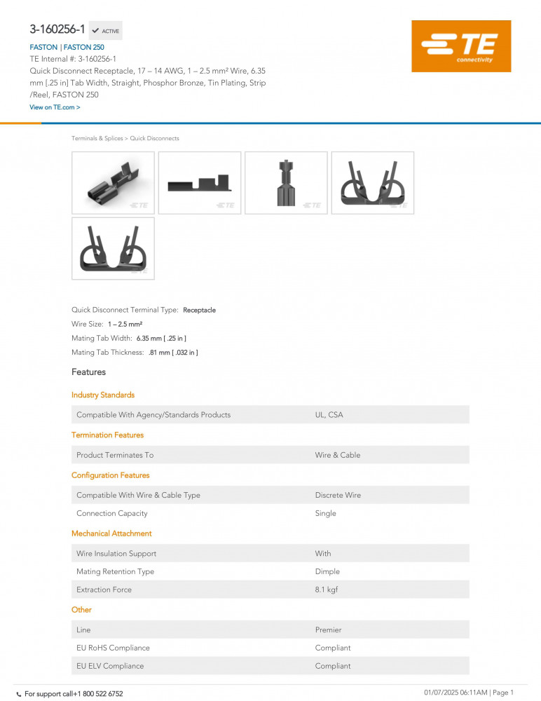 TE Connectivity 3-160256-1 document page 1