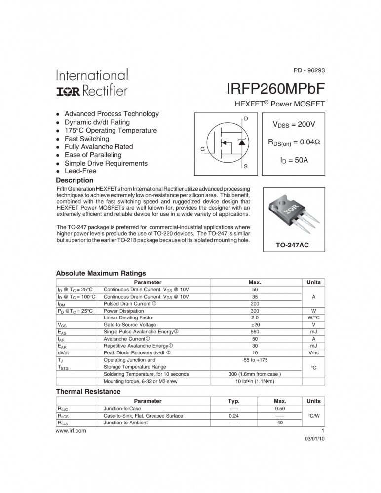 IRFP260MPBF datasheet page 1