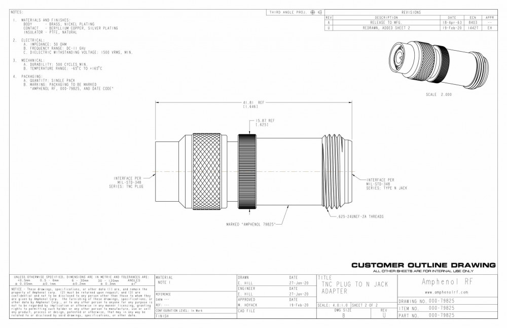 Amphenol RF 000-79825 technical drawing preview