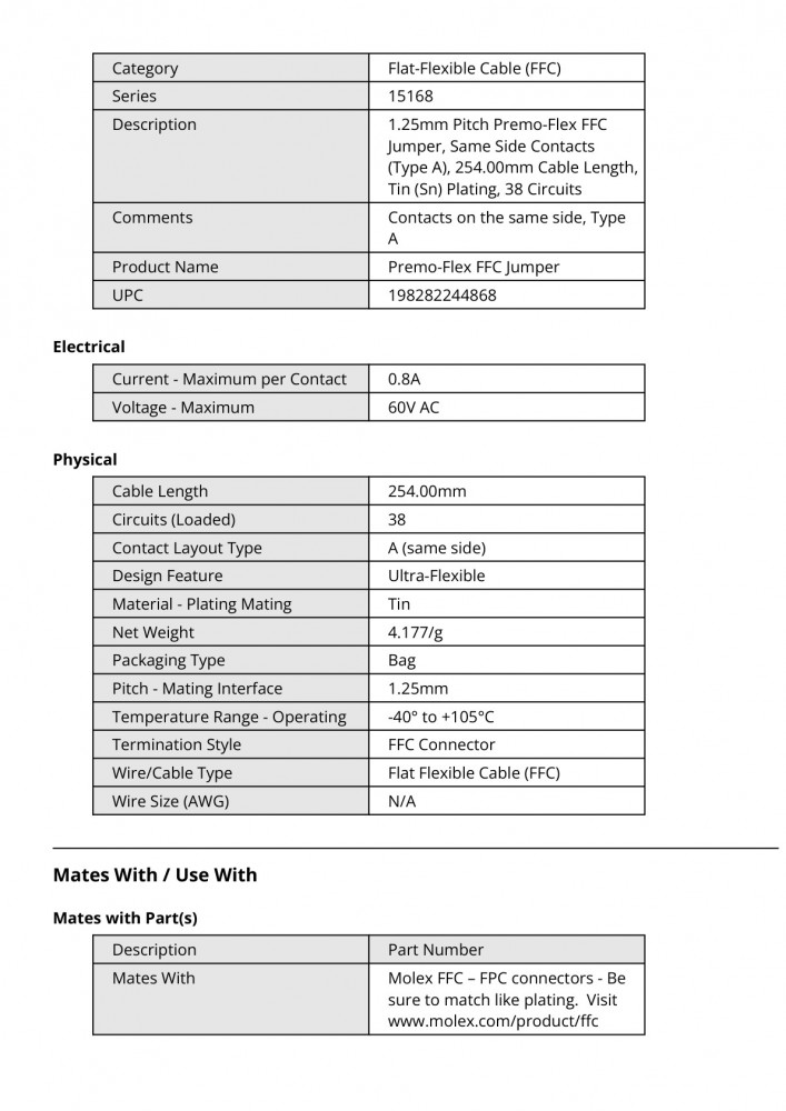 MOLEX PS-15168-001 specification page 2