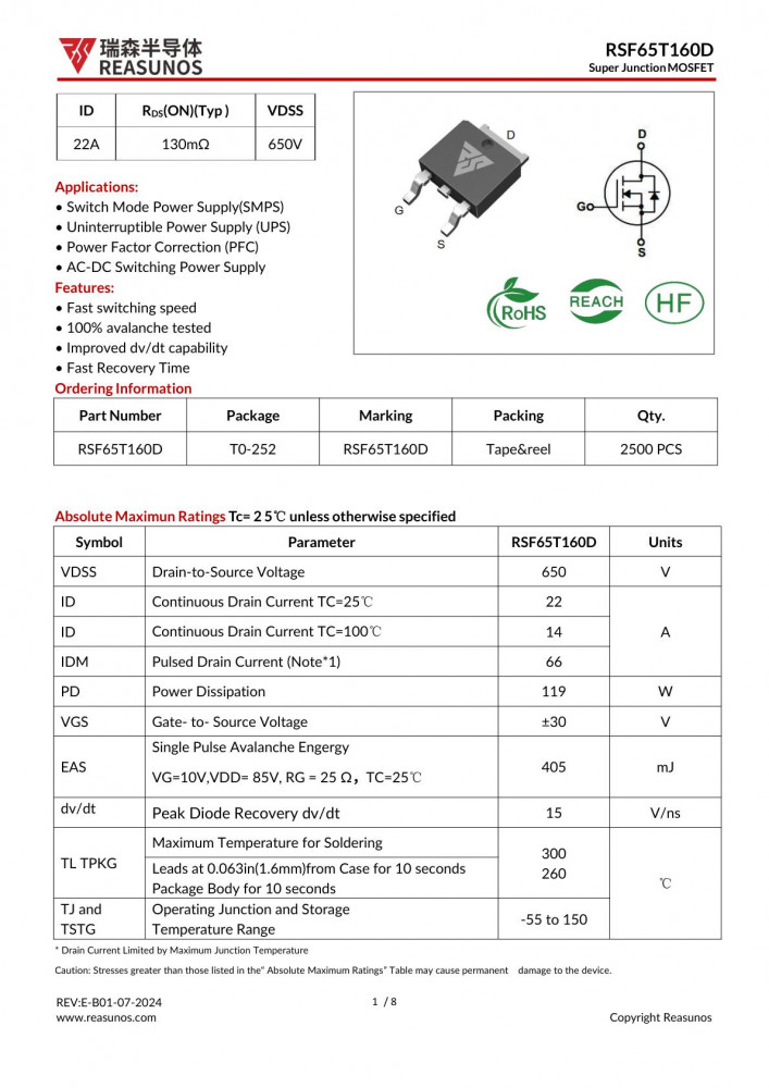 RSF65T160D datasheet page 1