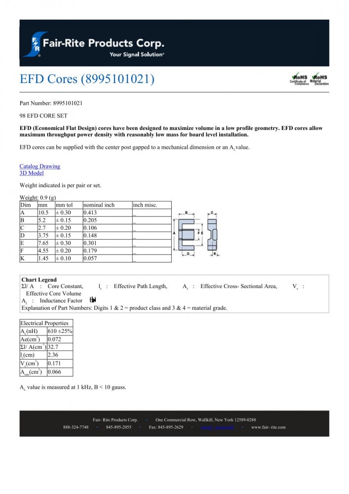 Fair-Rite 8995101021 catalog drawing