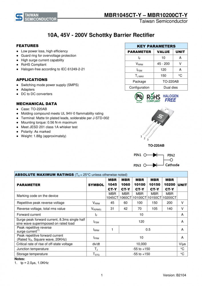 MBR1045CT-Y datasheet page 1