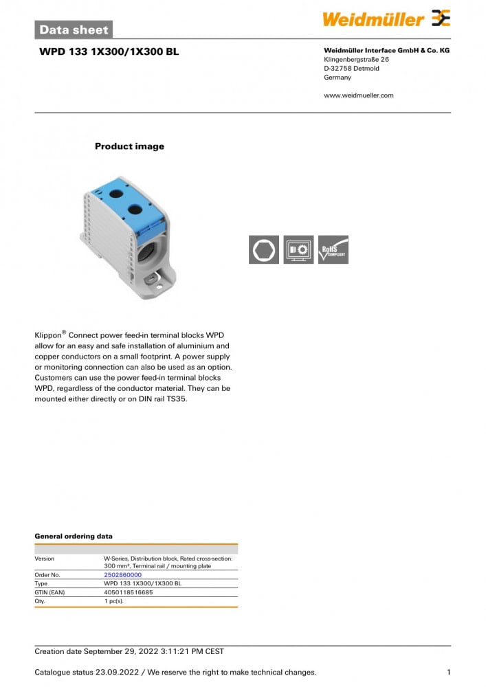 WEIDMULLER WPD 133 product documentation page 1