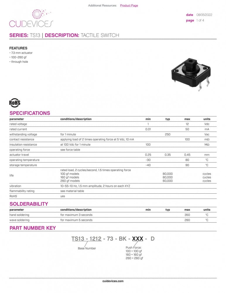 TS13-1212-73-BK-260-D technical documentation page 1