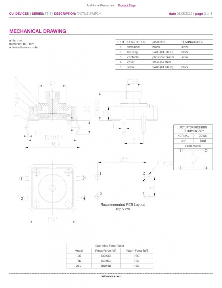TS13-1212-73-BK-260-D technical documentation page 2