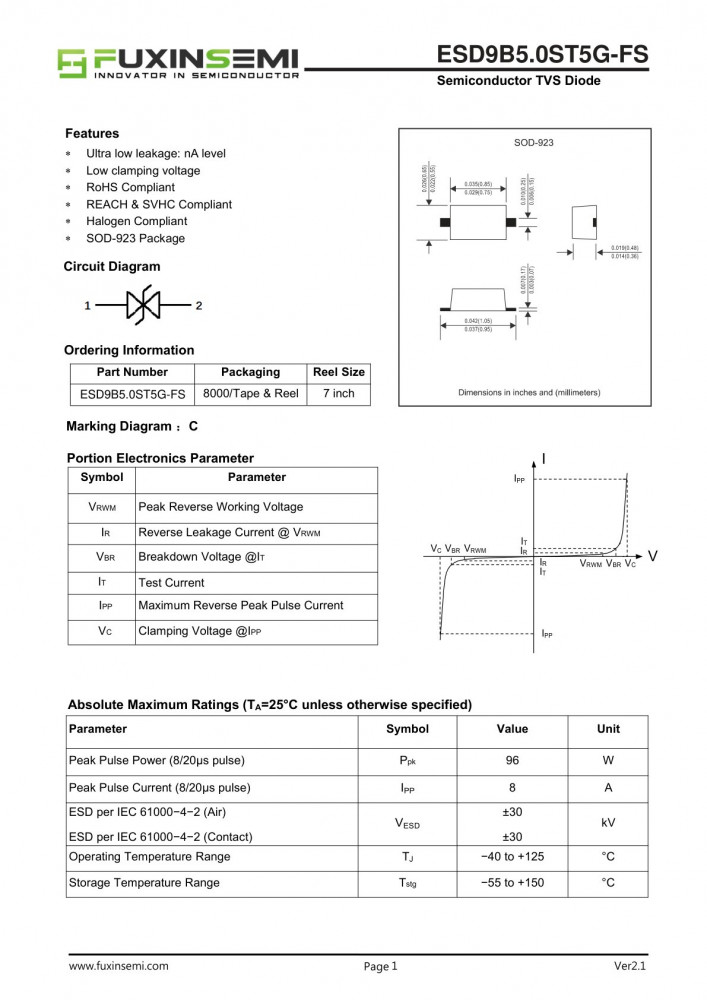 ESD9B5.0ST5G-FS technical document page 1
