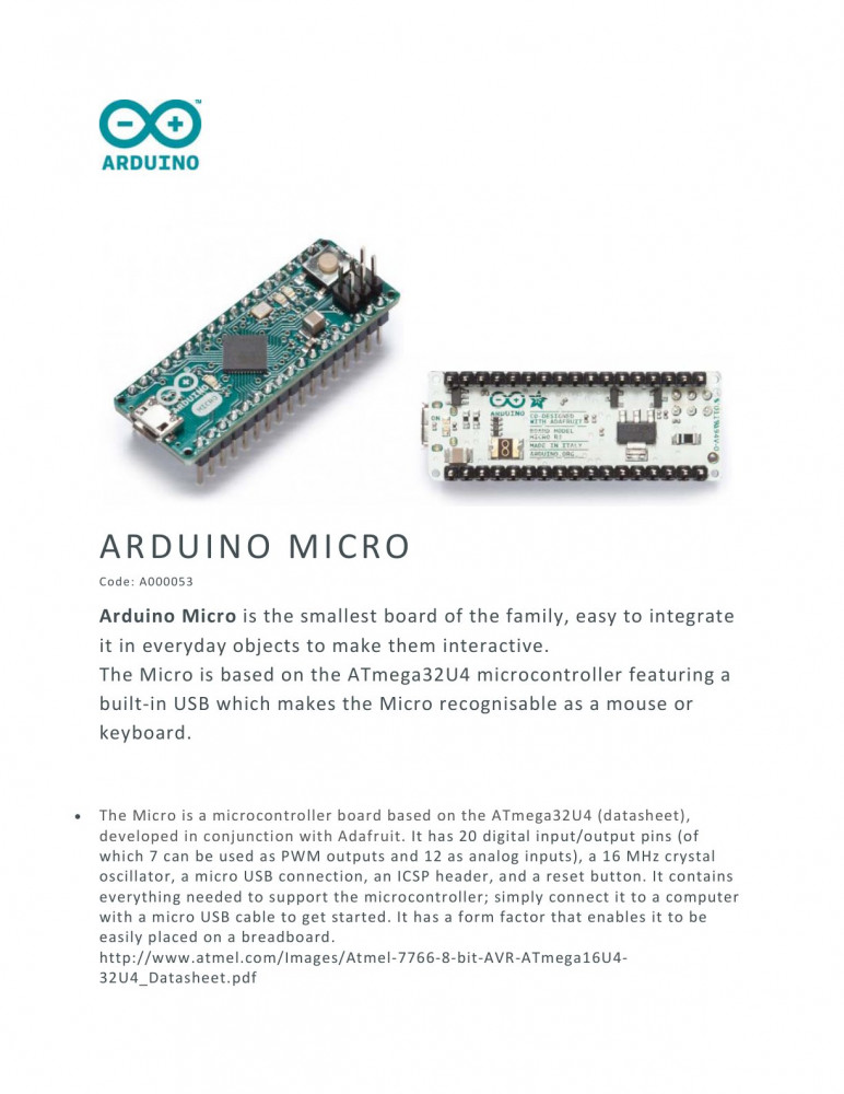 Arduino Micro technical document page 1