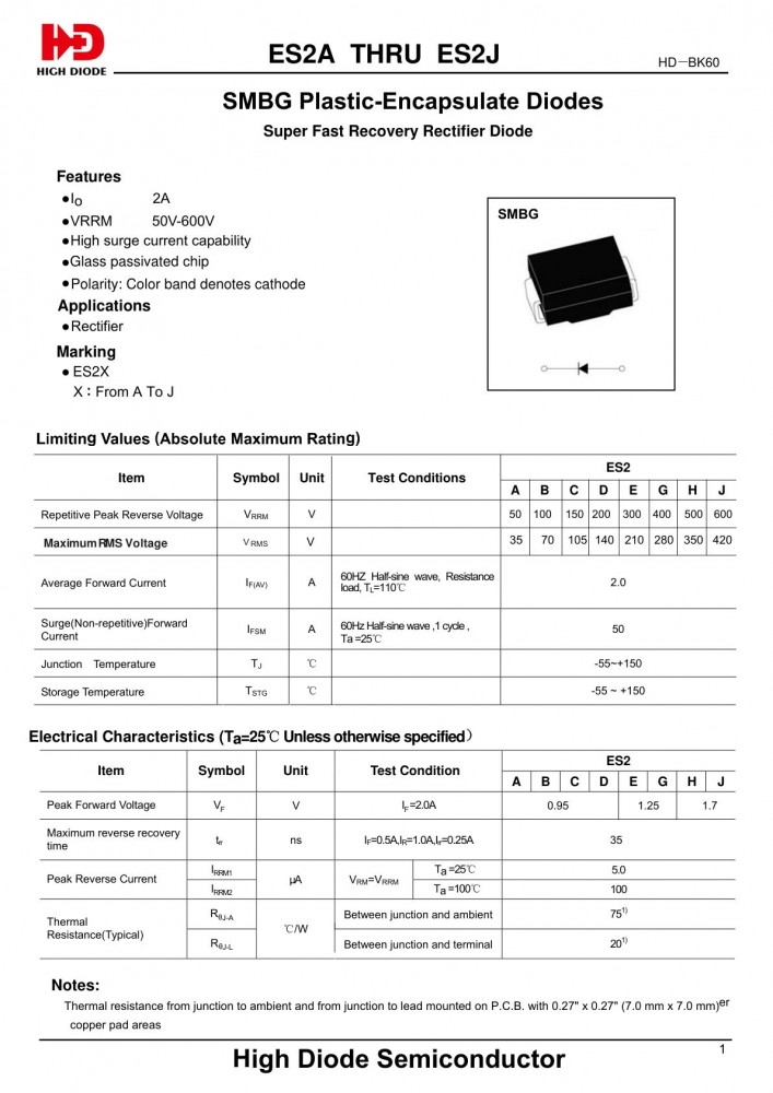 High Diode ES2G datasheet page 1