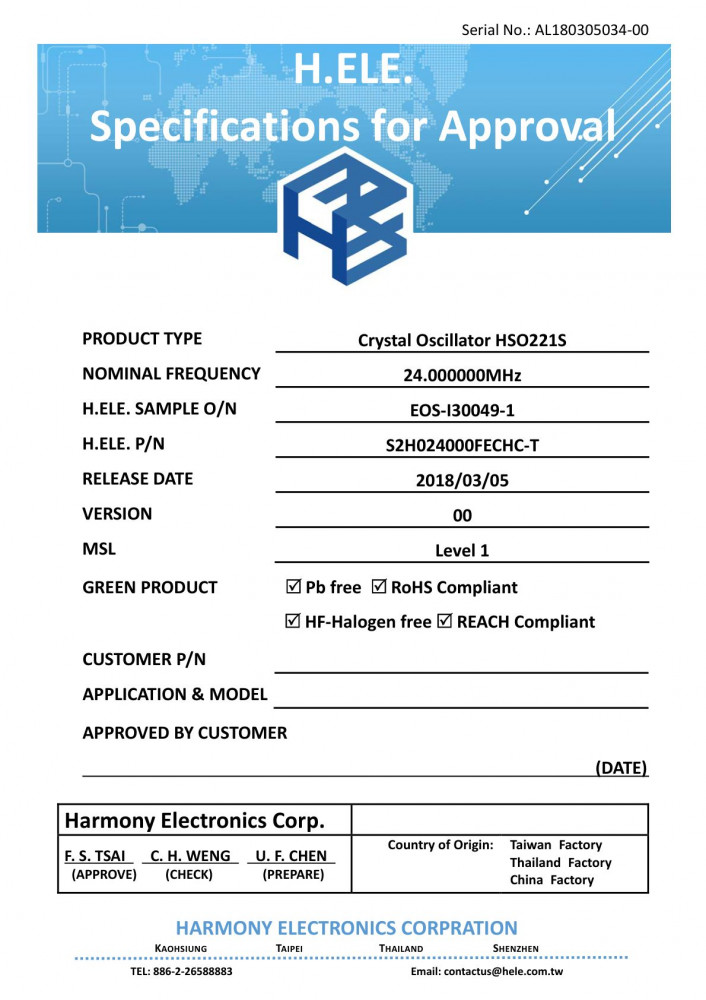 HELE S2H024000FECHC-T datasheet page 1