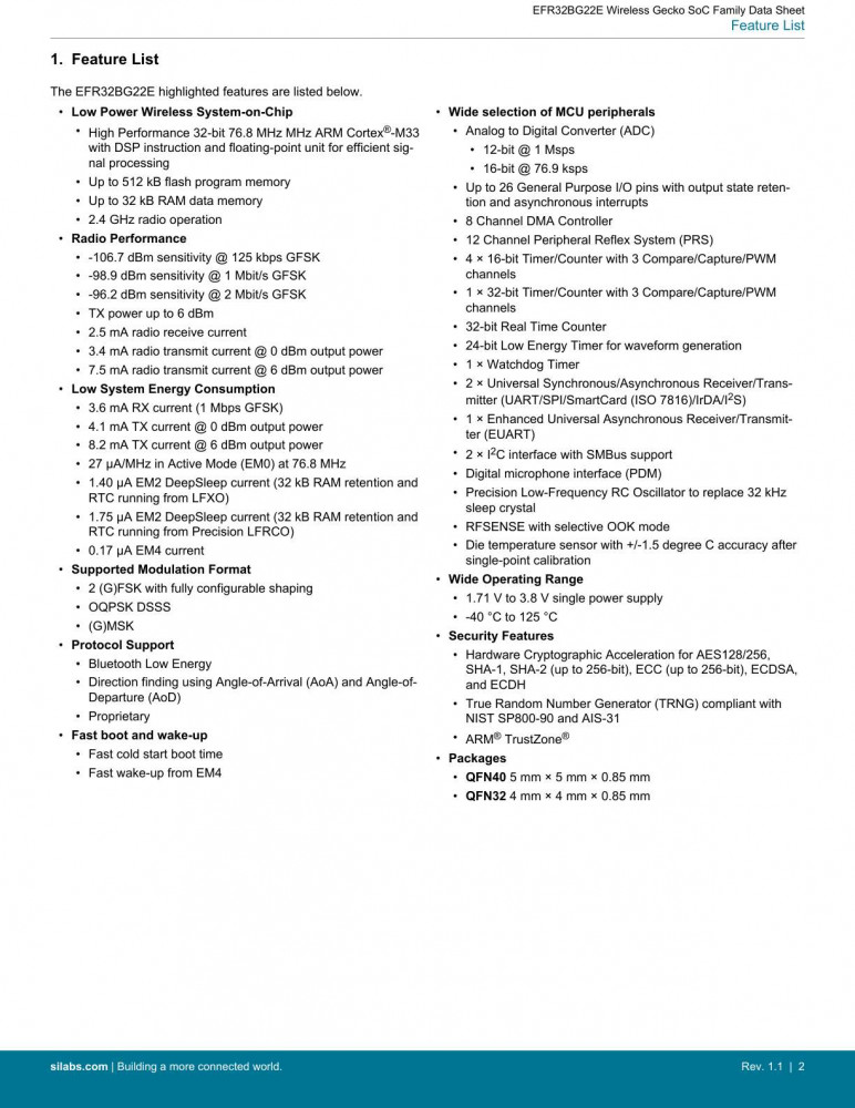 EFR32BG22E datasheet preview, page 2