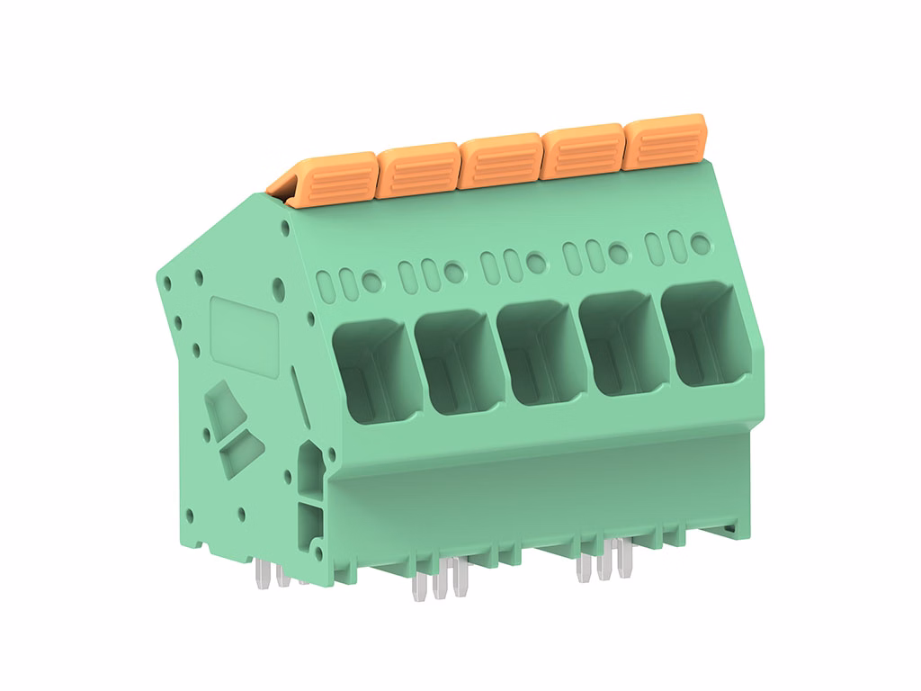 10.00mm Pitch Lever Activated Fixed Mount PCB Terminal Block, 35° Wire Entry, Left Rear Terminal, 5 Circuits for sale