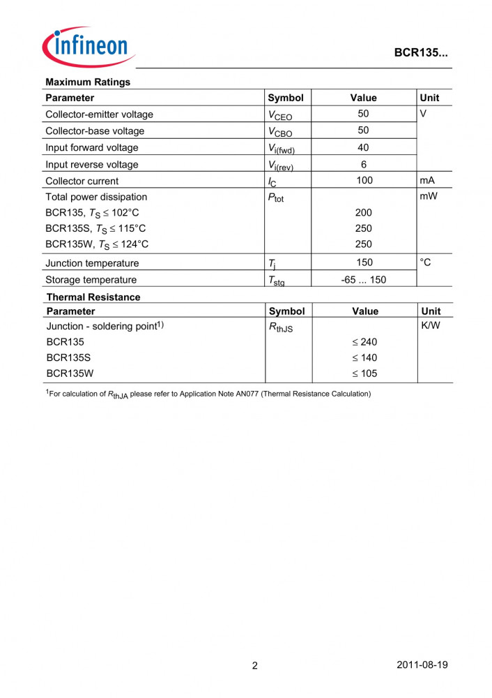 BCR135SH6327 datasheet page 2