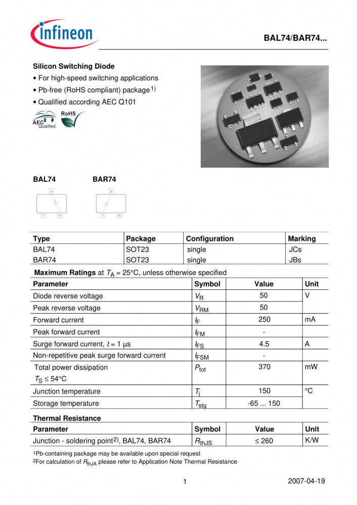 BAR74 datasheet page 1