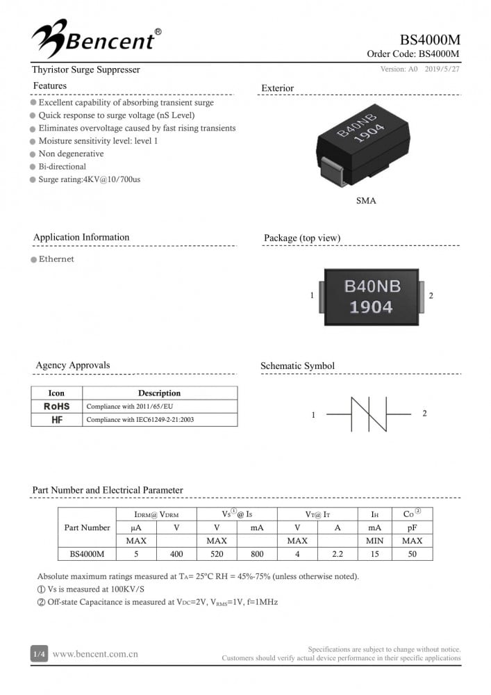 BS4000M datasheet page 1