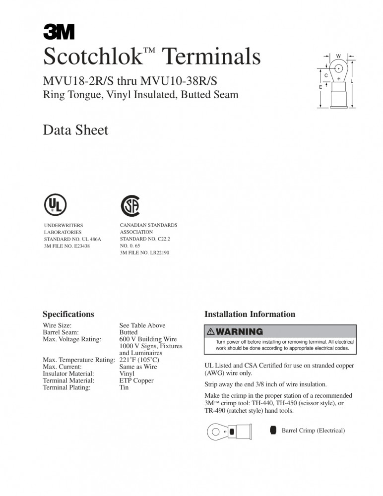 3M Scotchlok terminal datasheet page 1