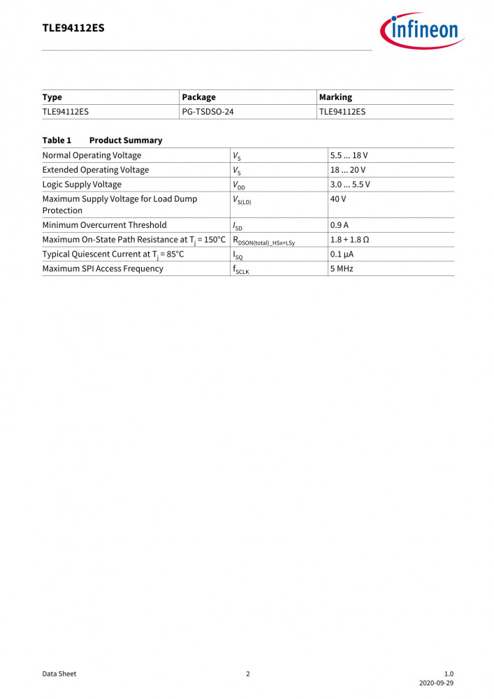 TLE94112ES datasheet page 2