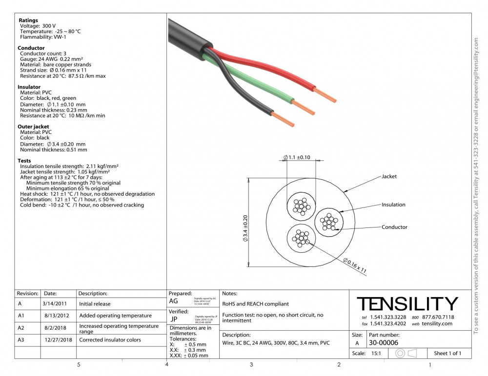 Tensility International 30-00006 cable specification drawing