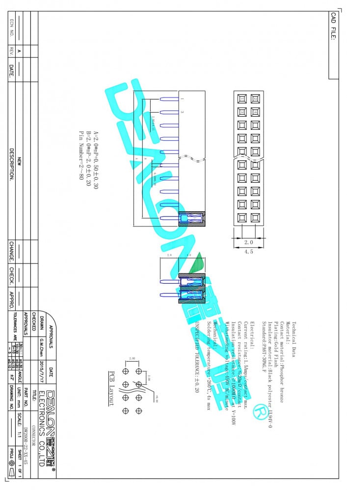 DEALON DW200R-22-24-45 connector technical drawing