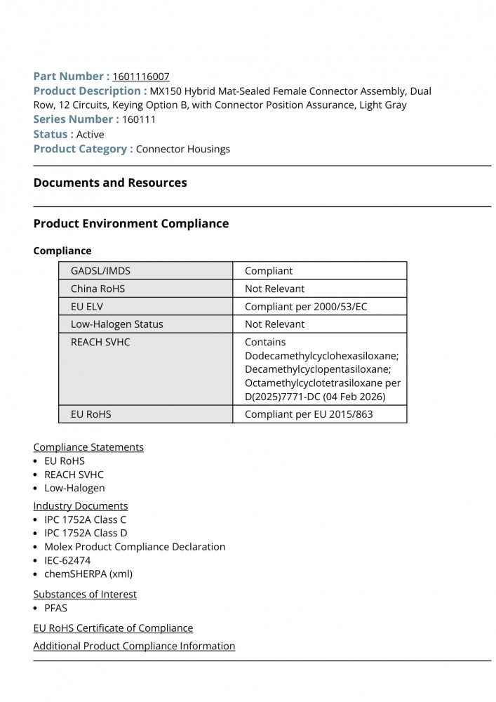 MOLEX 1601116007 technical document image 1