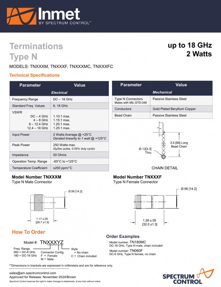 Spectrum Control Type N termination technical document preview