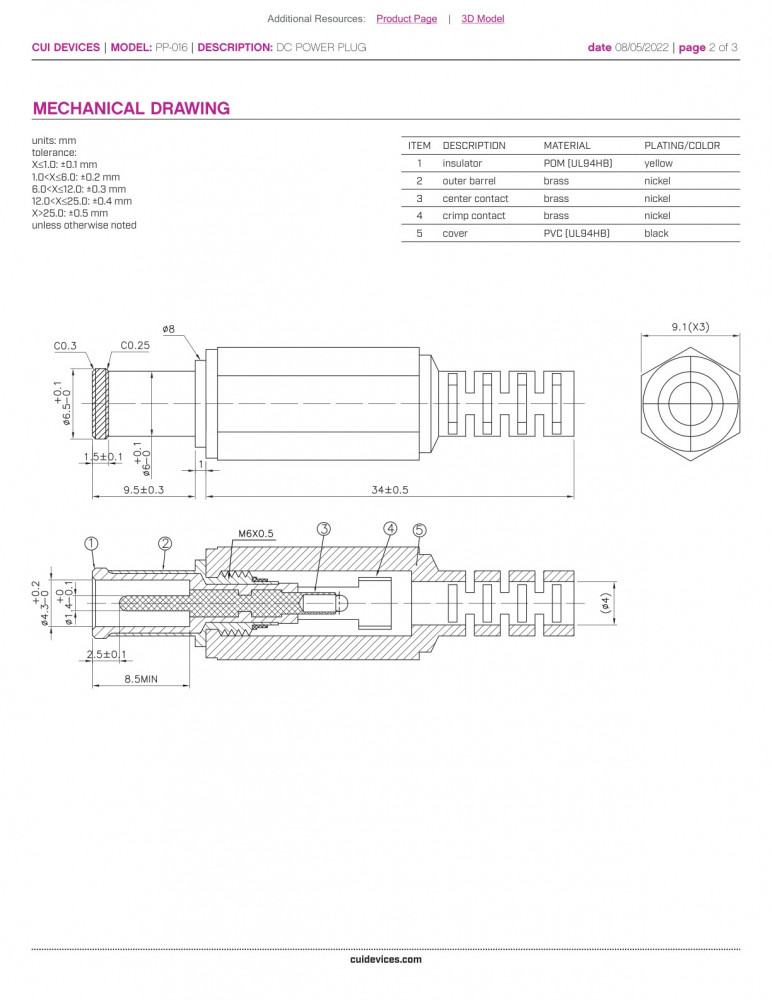CUI PP-016 datasheet page 2