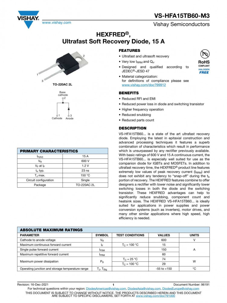 VS-HFA15TB60-M3 datasheet page 1