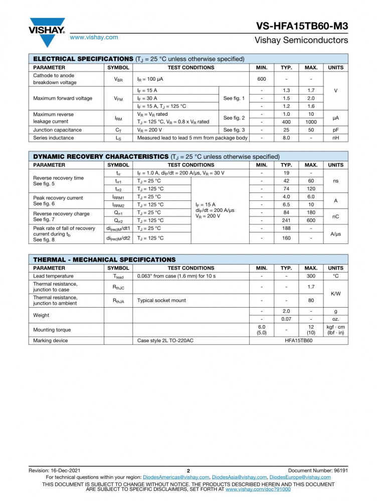 VS-HFA15TB60-M3 datasheet page 2