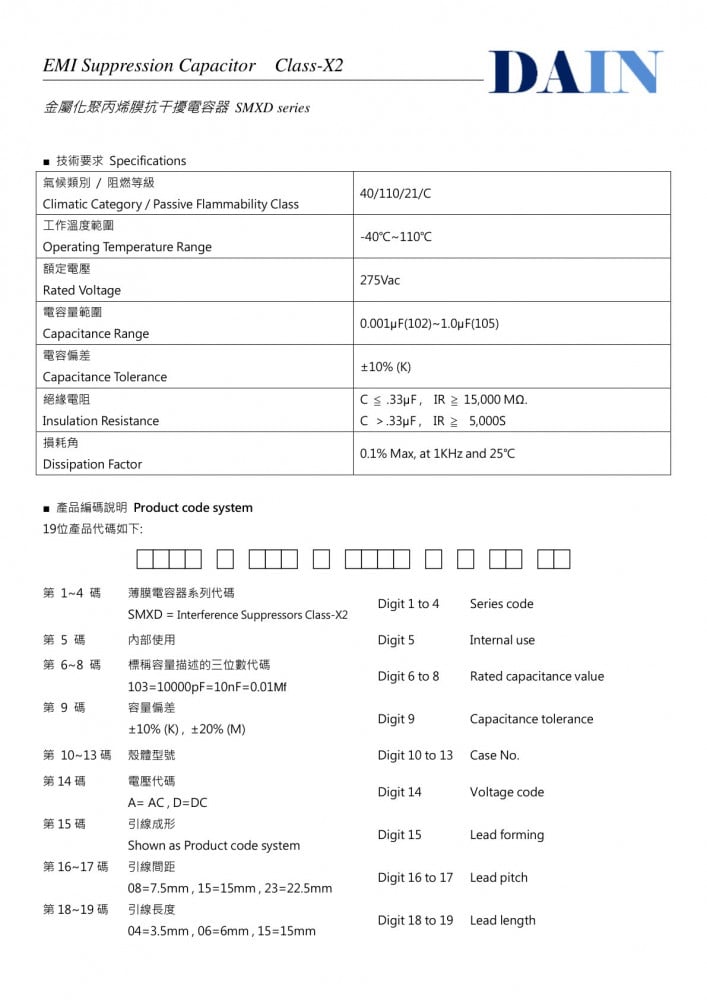DAIN Elec SMXD series technical document page 2