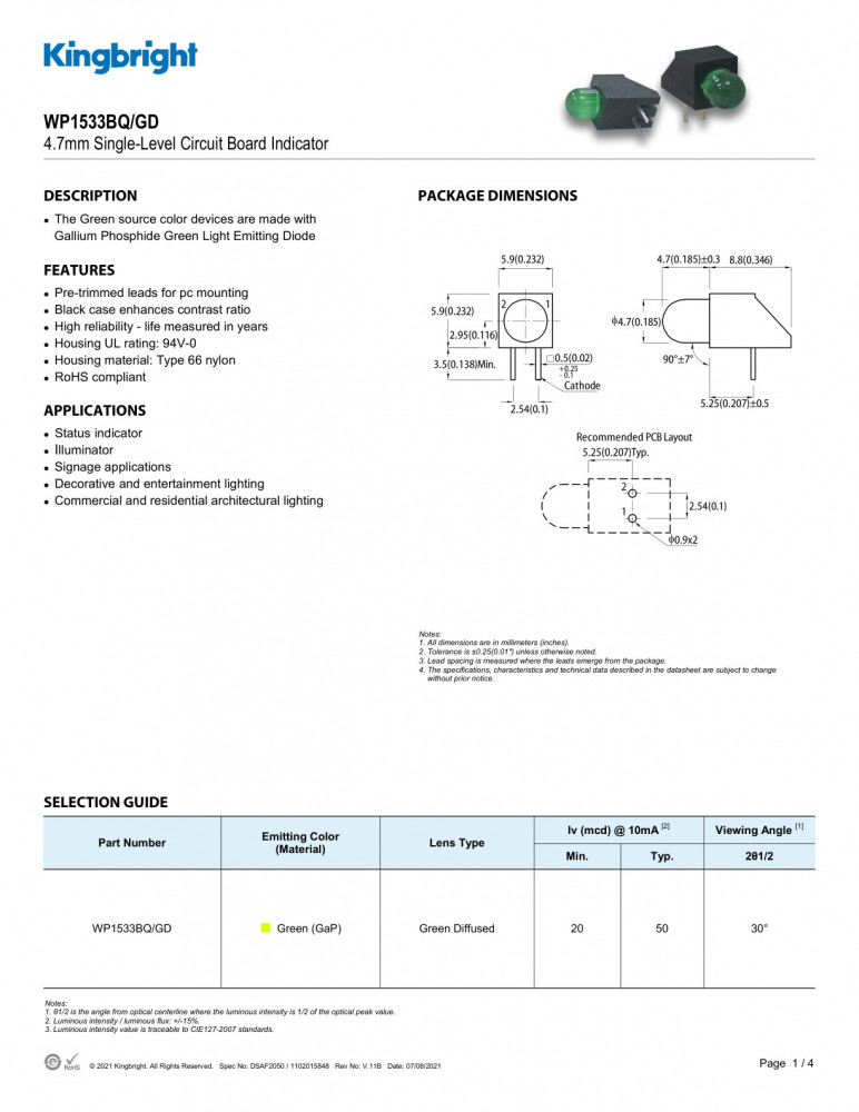 WP1533BQ/GD datasheet page 1