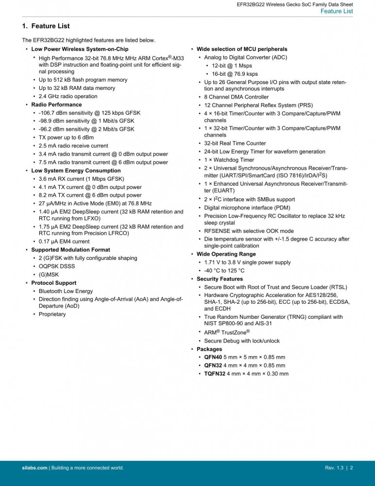 EFR32BG22 datasheet preview, page 2