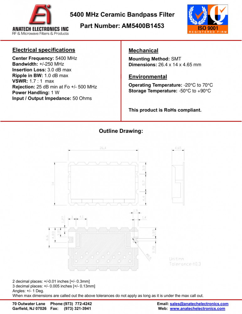 AM5400B1453 electrical specifications and response plot