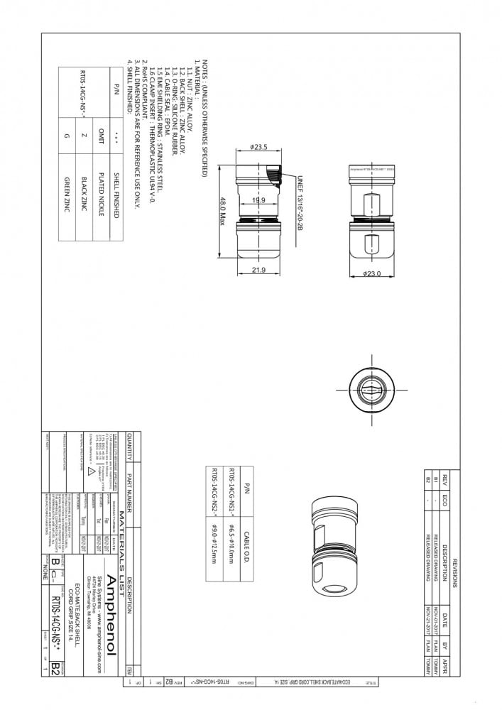 Amphenol ECO-MATE RTOS-14CG-NS drawing preview