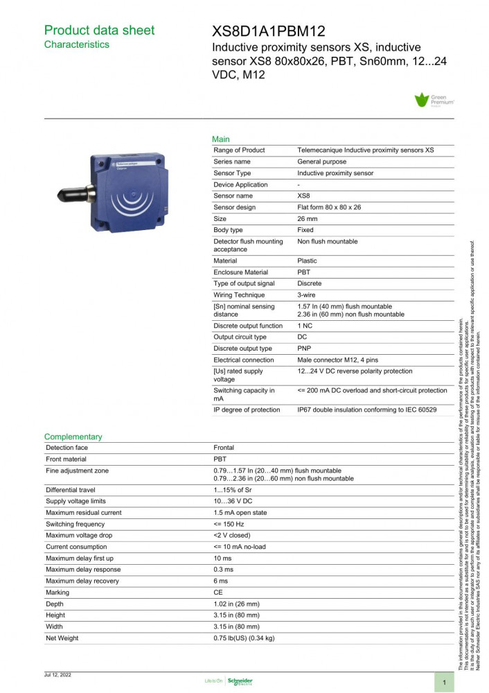 XS8D1A1PBM12 technical document page 1
