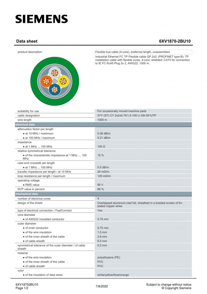 6XV18702BU10 technical document page 1