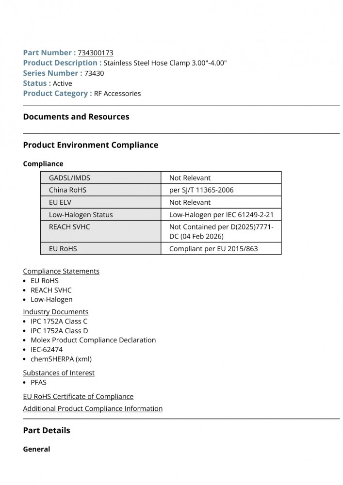 Technical document page 1 for product 734300173