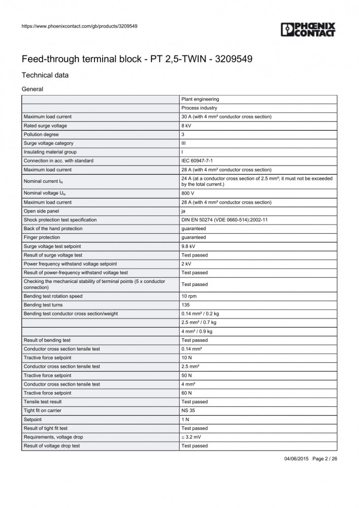 PT 2,5-TWIN 3209549 technical document page 2