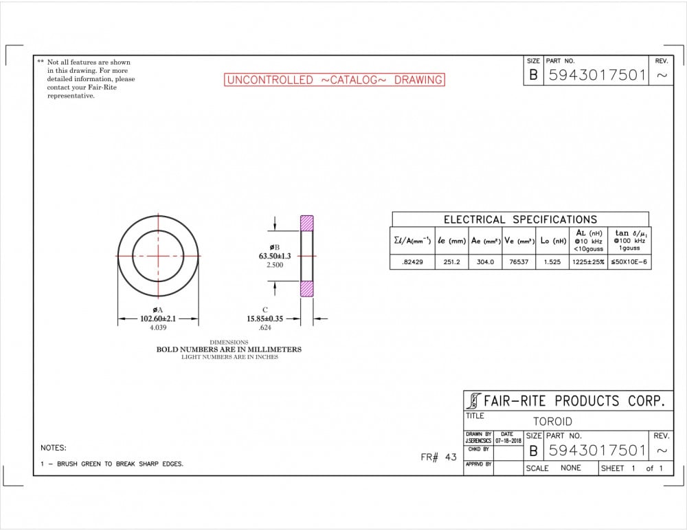 Fair-Rite 5943017501 technical document page